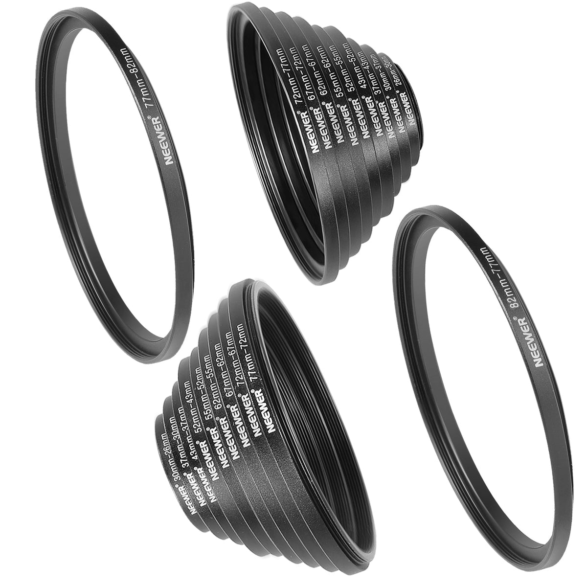 NEEWER 20 Pcs Anodized Aluminum Step-up Adapter Ring Set - NEEWER